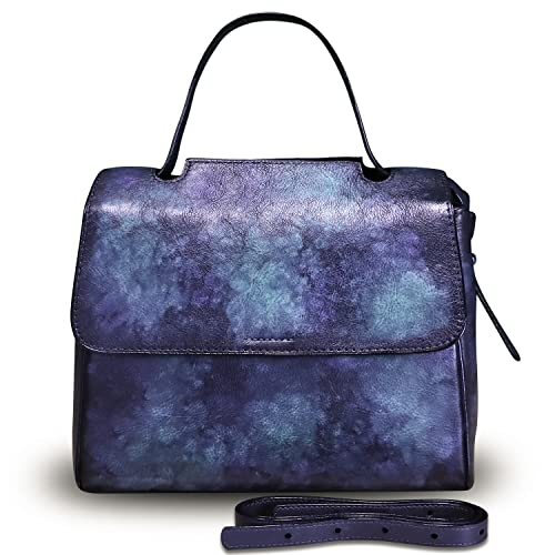Genuine Leather Satchel for Women Handmade Vintage Top Handle Handbag Retro Cowhide Crossbody Handbags Purse (Multicolor1)