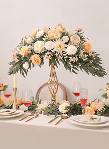 HIMIFOLO Artificial Wedding Flowers Combo Box Set for DIY Centerpieces Arrangements Bridal Bouquet Table Chair Decor Candle Holder Baby Shower Cake Decor Flower Strips Home Decorations (Champagne)