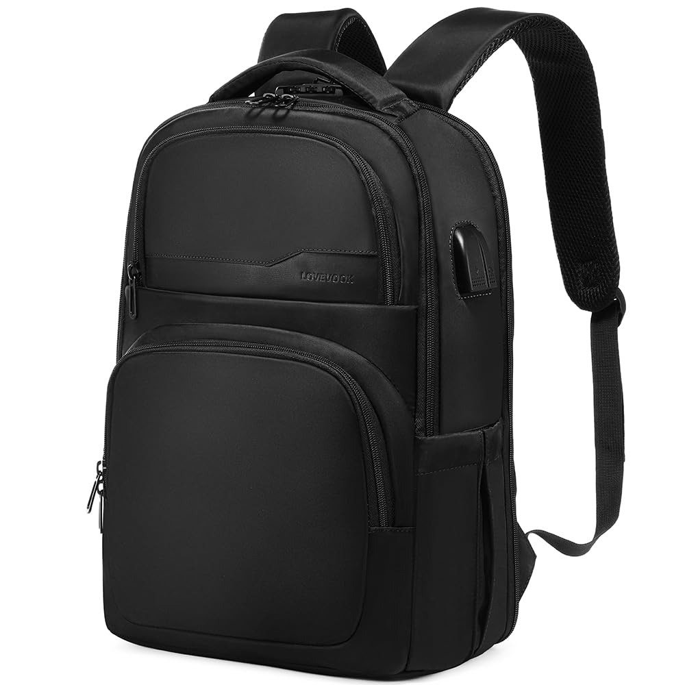 LOVEVOOK Laptop Backpack for Women, Anti-Theft Travel Backpacks Purse with Lock, Work Business Computer Bag with USB Port, Casual Hiking Daybag College School BookBag，15.6Inch Black