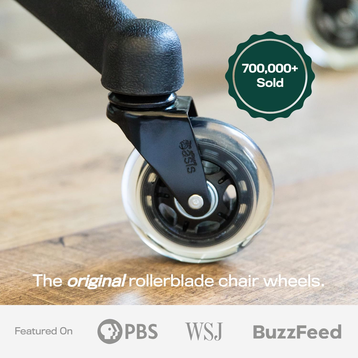 Office Chair Wheels Replacement Safe for Wood Floors and Carpet, Heavy Duty Rubber Desk Chair Casters for Gaming Chairs and Rolling Computer Chairs, Rollerblade Style, Set of 5, Universal Fit