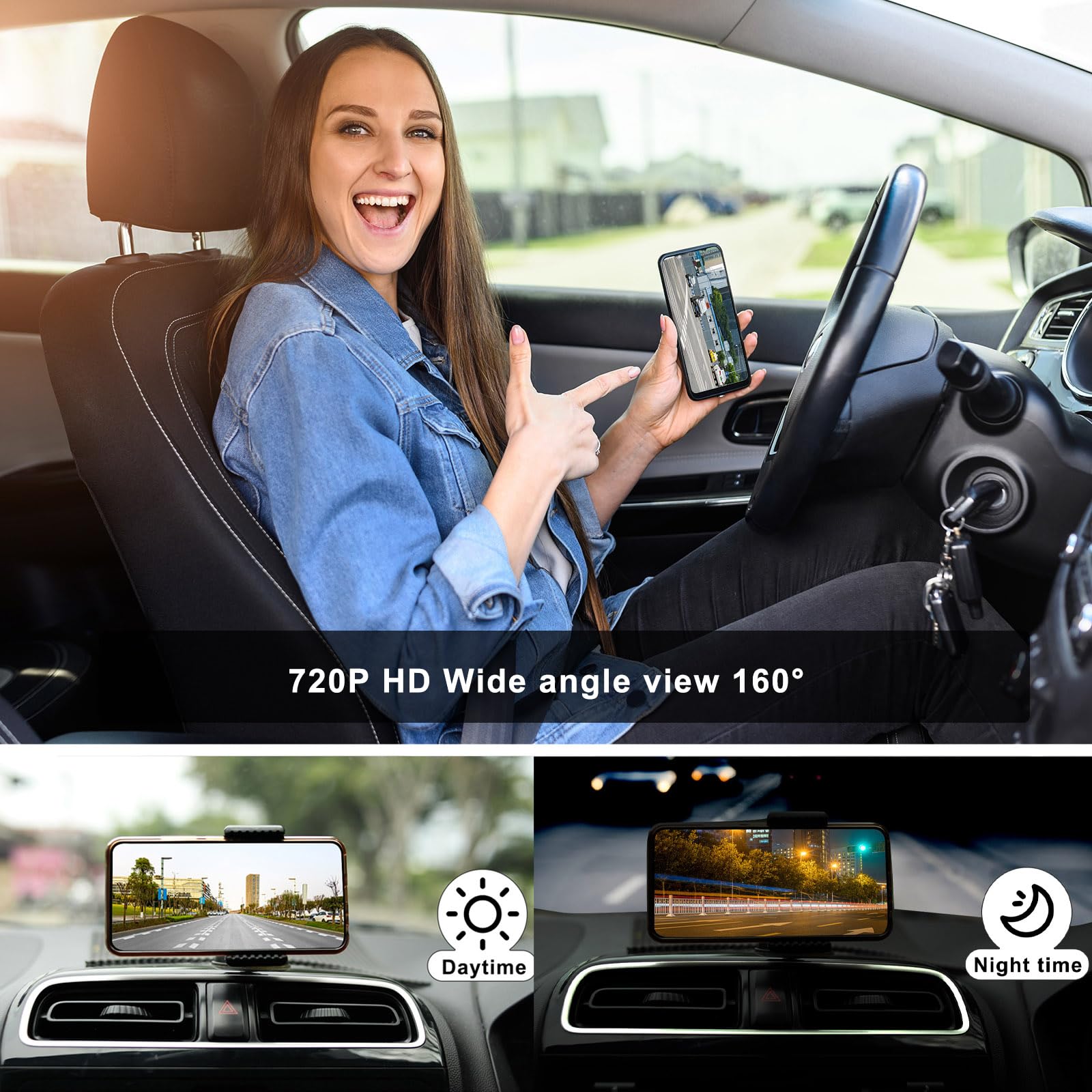 YEOIZO License Plate Wireless Backup Camera, 720P HD Back up Cameras for car, Front/Rear View Reverse Cam, 160° View Angle for iPhone iPad Android Smart Phones Tablets, Support Double Band WiFi