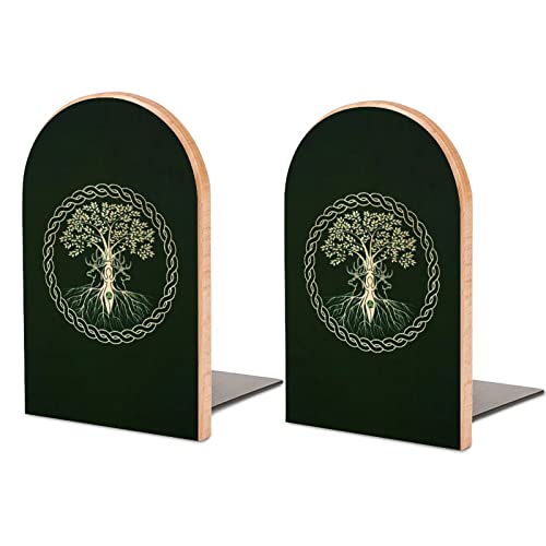 Hon-Lally Norse Viking Goddess Wiccan Wicca Pagan Pattern Wood Bookends Decorative Bookend Non-Skid Office Book Stand for Books Office Files Magazine, Wood-style, One Size