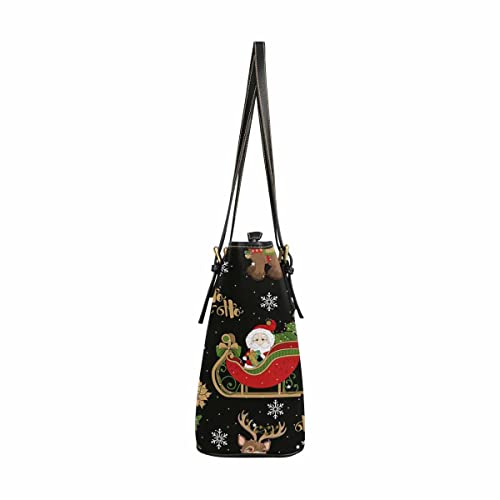 InterestPrint Tote Bag for Women School Work Travel and Shopping Pattern with Santa Claus