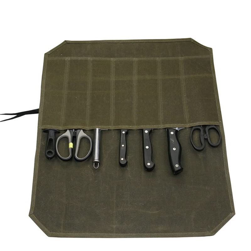 Oidnvay Knife Roll Case, Waxed Canvas Cutlery Knives Holders Protectors, Home Kitchen Cooking Tools and Utensils Wrap Bag - B