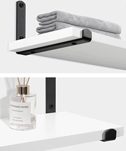 Godimerhea White Floating Shelves for Wall, Long Wall Mounted Set of 2, Modern Neutral Wooden Storage Decorative Hanging Shelf with Black Metal Brackets for Bathroom Living Room, Kitchen, 24 Inch