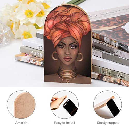 Hon-Lally American African Girl Pattern Wood Bookends Decorative Bookend Non-Skid Office Book Stand for Books Office Files Magazine