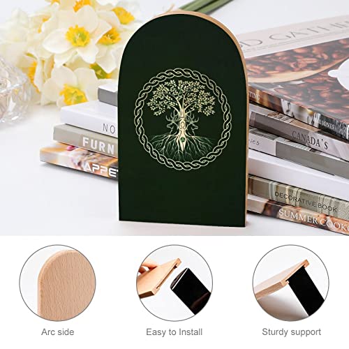 Hon-Lally Norse Viking Goddess Wiccan Wicca Pagan Pattern Wood Bookends Decorative Bookend Non-Skid Office Book Stand for Books Office Files Magazine, Wood-style, One Size