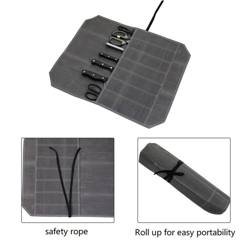 Oidnvay Knife Roll Case, Waxed Canvas Cutlery Knives Holders Protectors, Home Kitchen Cooking Tools and Utensils Wrap Bag - B