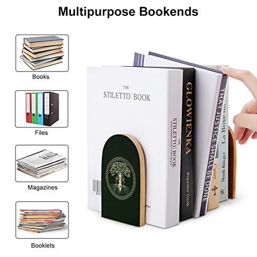 Hon-Lally Norse Viking Goddess Wiccan Wicca Pagan Pattern Wood Bookends Decorative Bookend Non-Skid Office Book Stand for Books Office Files Magazine, Wood-style, One Size