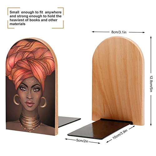 Hon-Lally American African Girl Pattern Wood Bookends Decorative Bookend Non-Skid Office Book Stand for Books Office Files Magazine