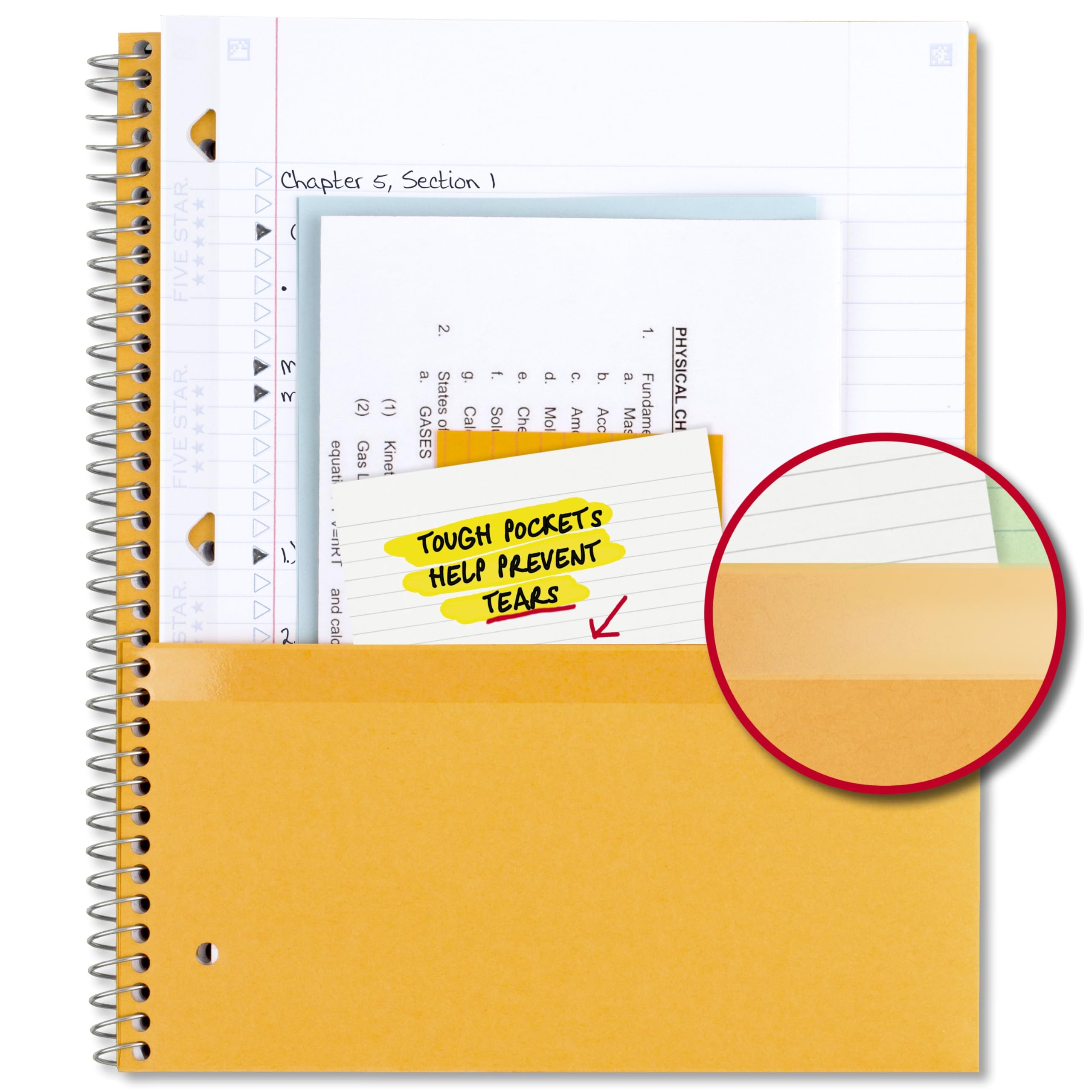 Five Star Spiral Notebook + Study App, 3 Subject, College Ruled Paper, 11" x 8-1/2", 150 Sheets, White, 1 Count (72464)