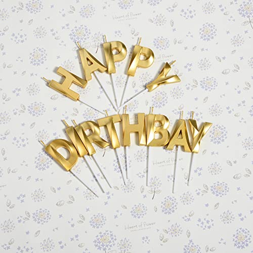 3D Happy Birthday Letters Candles,Gold Alphabets Unique Cake Toppers Birthday Candles for Birthday Party Decorations
