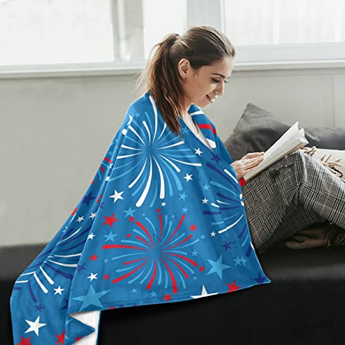 susiyo Patriotic Blue Fireworks Throw Blanket 50x60 inch Soft Lightweight Decor Sofa Couch Blanket