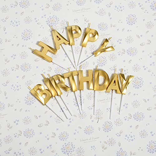 3D Happy Birthday Letters Candles,Gold Alphabets Unique Cake Toppers Birthday Candles for Birthday Party Decorations