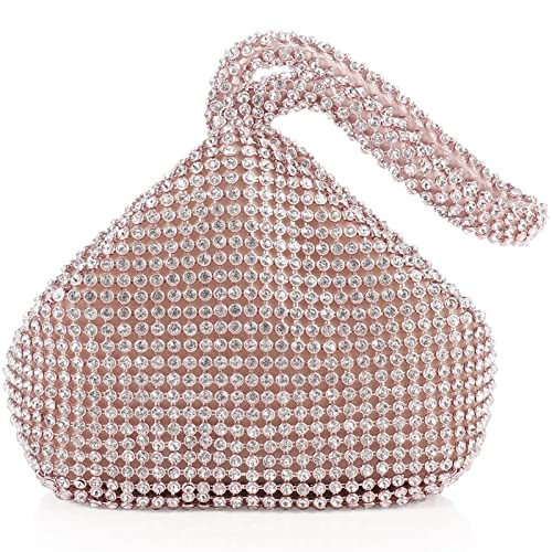 Women Clutch Purse Bling Evening Bag Triangle Women's Wedding Purse Bling Bling for Party Mini size Rhinestones Pink (6.4 in)âŚ