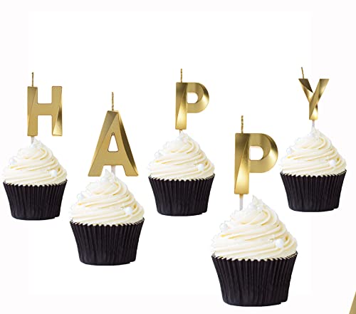 3D Happy Birthday Letters Candles,Gold Alphabets Unique Cake Toppers Birthday Candles for Birthday Party Decorations