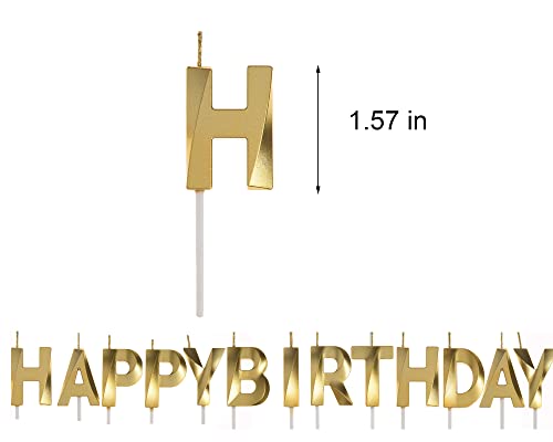 3D Happy Birthday Letters Candles,Gold Alphabets Unique Cake Toppers Birthday Candles for Birthday Party Decorations