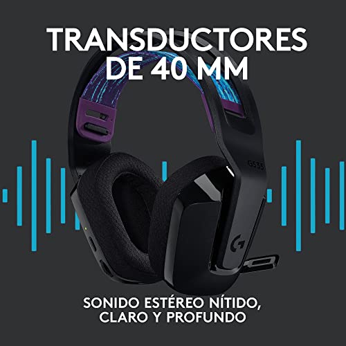 Logitech G535 LIGHTSPEED Wireless Gaming Headset - Lightweight on-ear headphones, flip to mute mic, stereo, compatible with PC, PS4, PS5, USB rechargeable - Black