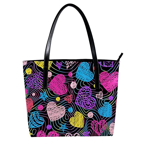Valentine's Day Heart Leather Tote Shoulder Bag for Women Satchel Handbag