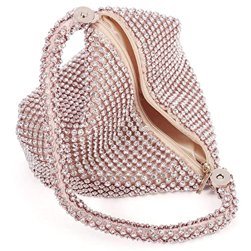 Women Clutch Purse Bling Evening Bag Triangle Women's Wedding Purse Bling Bling for Party Mini size Rhinestones Pink (6.4 in)…