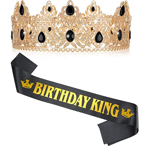 Birthday King Crown for Men Men Crown King Pageant Crown Birthday Crown and Birthday King Sash Party Decoration Prom Birthday Gift for Men (Gold with Black, 6 x 6 Inches)