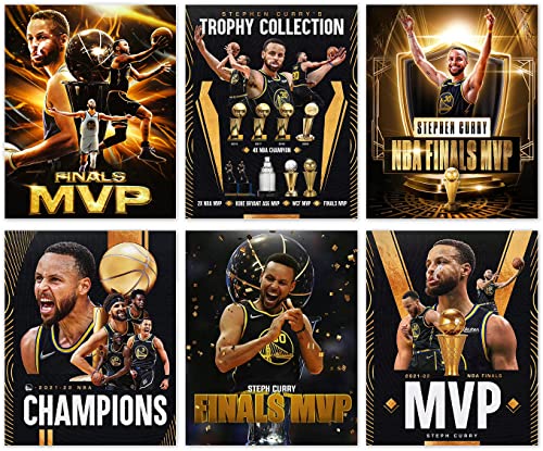 Stephen Curry Wall Art Posters, MVP Stephen Curry Art Prints, Inspirational Success Basketball Canvas Wall Art, Basketball Motivational Posters for Man Cave Boys Room Decor, Set of 6(8"x10" Unframed)