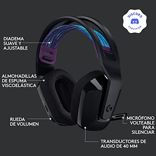 Logitech G535 LIGHTSPEED Wireless Gaming Headset - Lightweight on-ear headphones, flip to mute mic, stereo, compatible with PC, PS4, PS5, USB rechargeable - Black