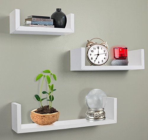 Greenco Corner Shelf, 5 Tier Floating Shelves & Set of 3 Floating βUβ Shelves, Easy-to-Assemble Floating Wall Mount Shelves for Bedrooms and Living Rooms, White Finish