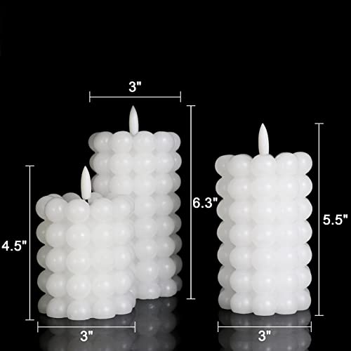 GenSwin Flameless Bubble Candles Flickering with Remote Timer,Battery Operated LED Real Wax Candles Aesthetic Home Room Decor (Set of 3,White,3”x 4.5”5.5”6.3”)