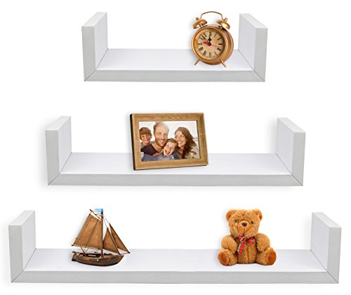 Greenco Corner Shelf, 5 Tier Floating Shelves & Set of 3 Floating βUβ Shelves, Easy-to-Assemble Floating Wall Mount Shelves for Bedrooms and Living Rooms, White Finish
