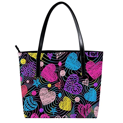 Valentine's Day Heart Leather Tote Shoulder Bag for Women Satchel Handbag
