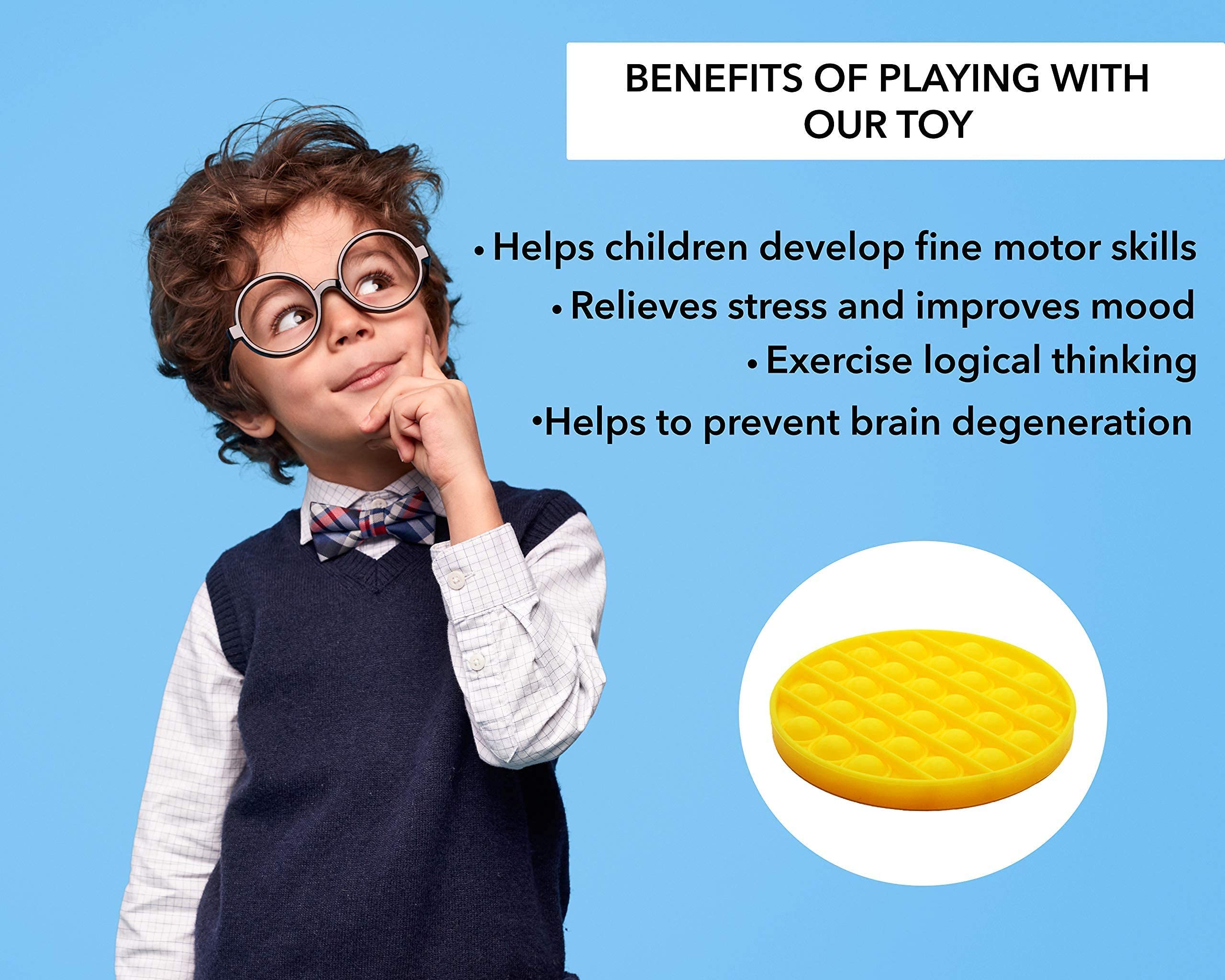 RadBizz Push Pop Bubble Fidget Sensory Toy - for Autism, Stress, Anxiety - Kids and Adults (Yellow)