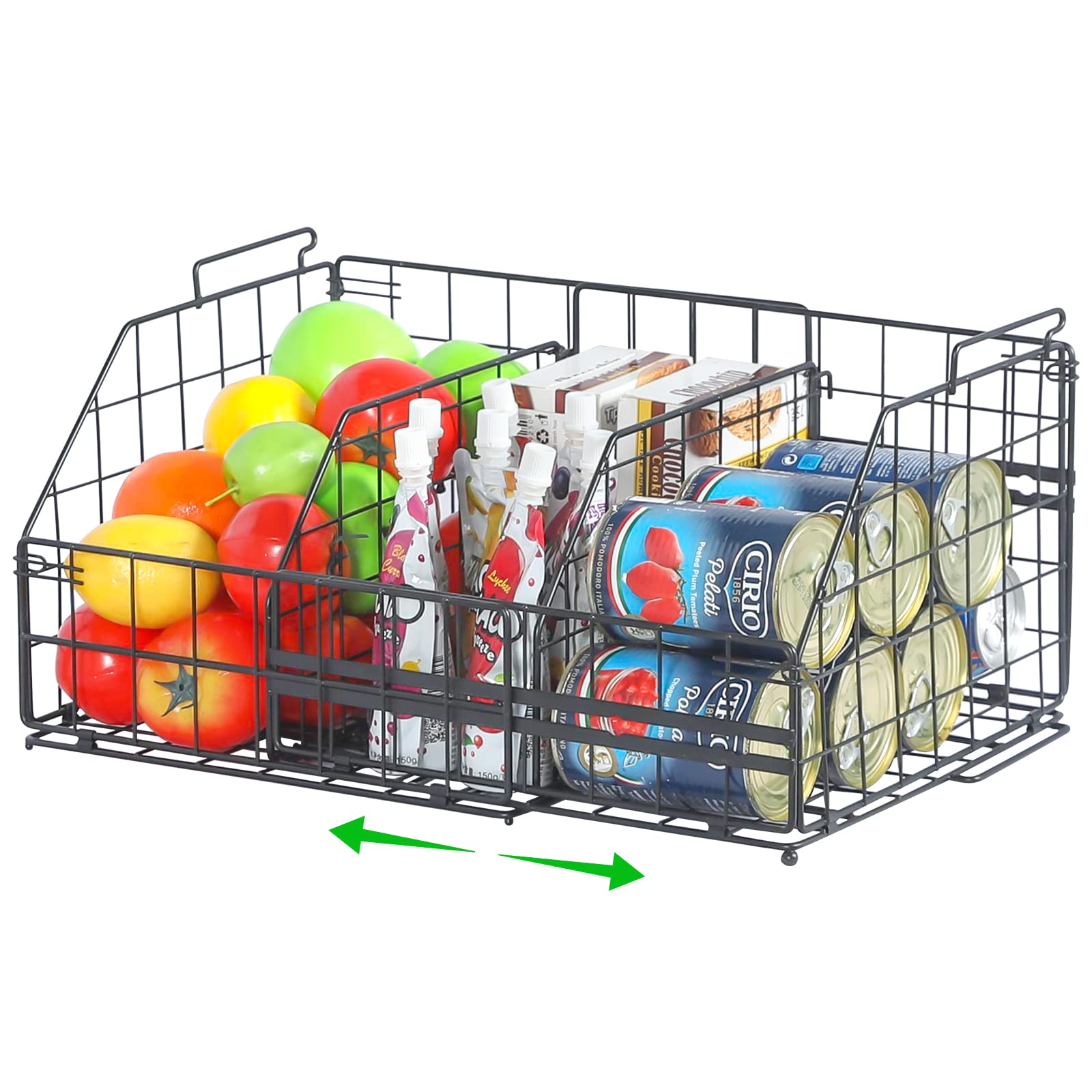 Can Storage Dispenser,Capacity Adjustable Can Storage Basket with Handles,Large Canned Food Basket for Kitchen Cabinet Organizer or Pantry Countertop,Soda,Snack,Black