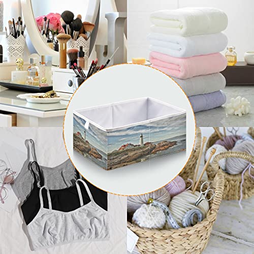 KEEPREAL Cape Elizabeth Lighthouse Basket Bin Large Storage Basket Toy Basket Cube Storage Basket Clothes Basket Decorative Basket for Home Office