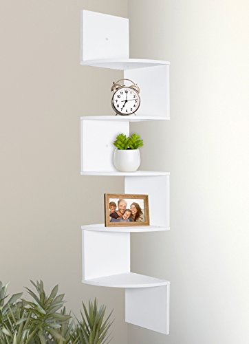 Greenco Corner Shelf, 5 Tier Floating Shelves & Set of 3 Floating βUβ Shelves, Easy-to-Assemble Floating Wall Mount Shelves for Bedrooms and Living Rooms, White Finish