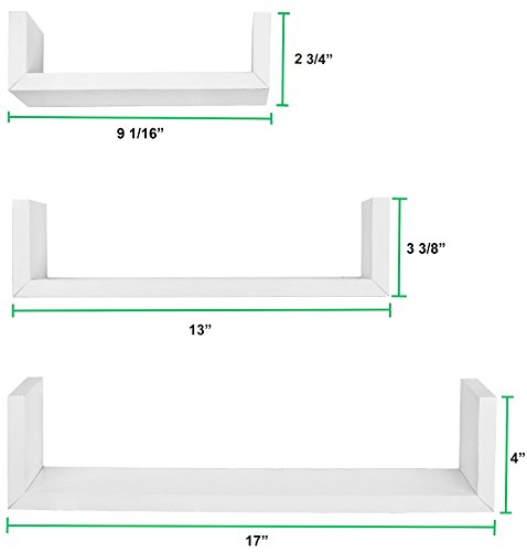Greenco Corner Shelf, 5 Tier Floating Shelves & Set of 3 Floating βUβ Shelves, Easy-to-Assemble Floating Wall Mount Shelves for Bedrooms and Living Rooms, White Finish