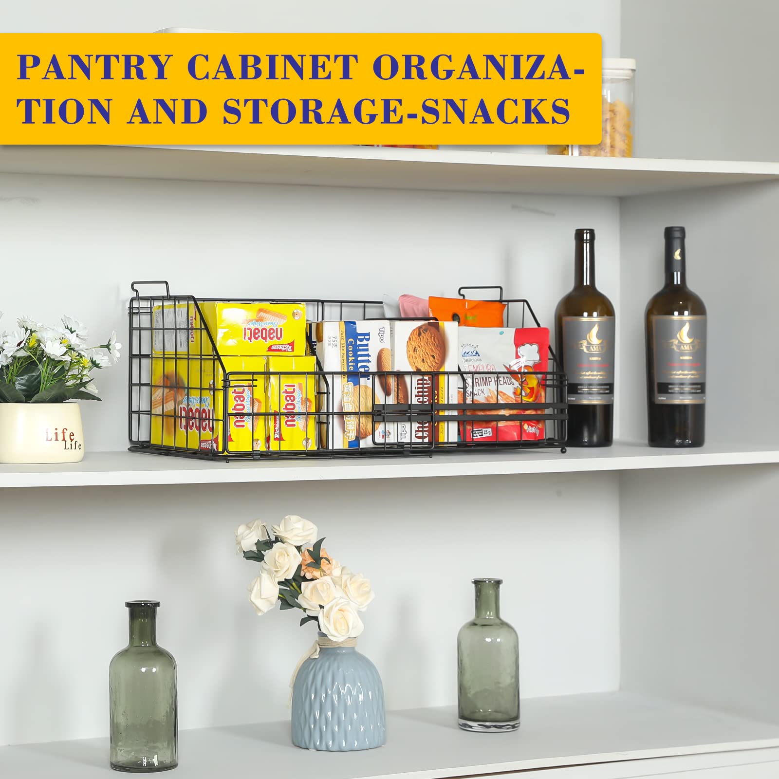 Can Storage Dispenser,Capacity Adjustable Can Storage Basket with Handles,Large Canned Food Basket for Kitchen Cabinet Organizer or Pantry Countertop,Soda,Snack,Black
