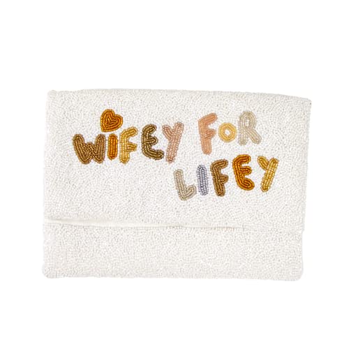 WIFEY FOR LIFEY Clutch Purse, Wifey Clutch Bag, Bride Clutch, Hand Beaded Purse, Gifts for Engagement, Bridal Shower, Bachelorette, Wedding Party