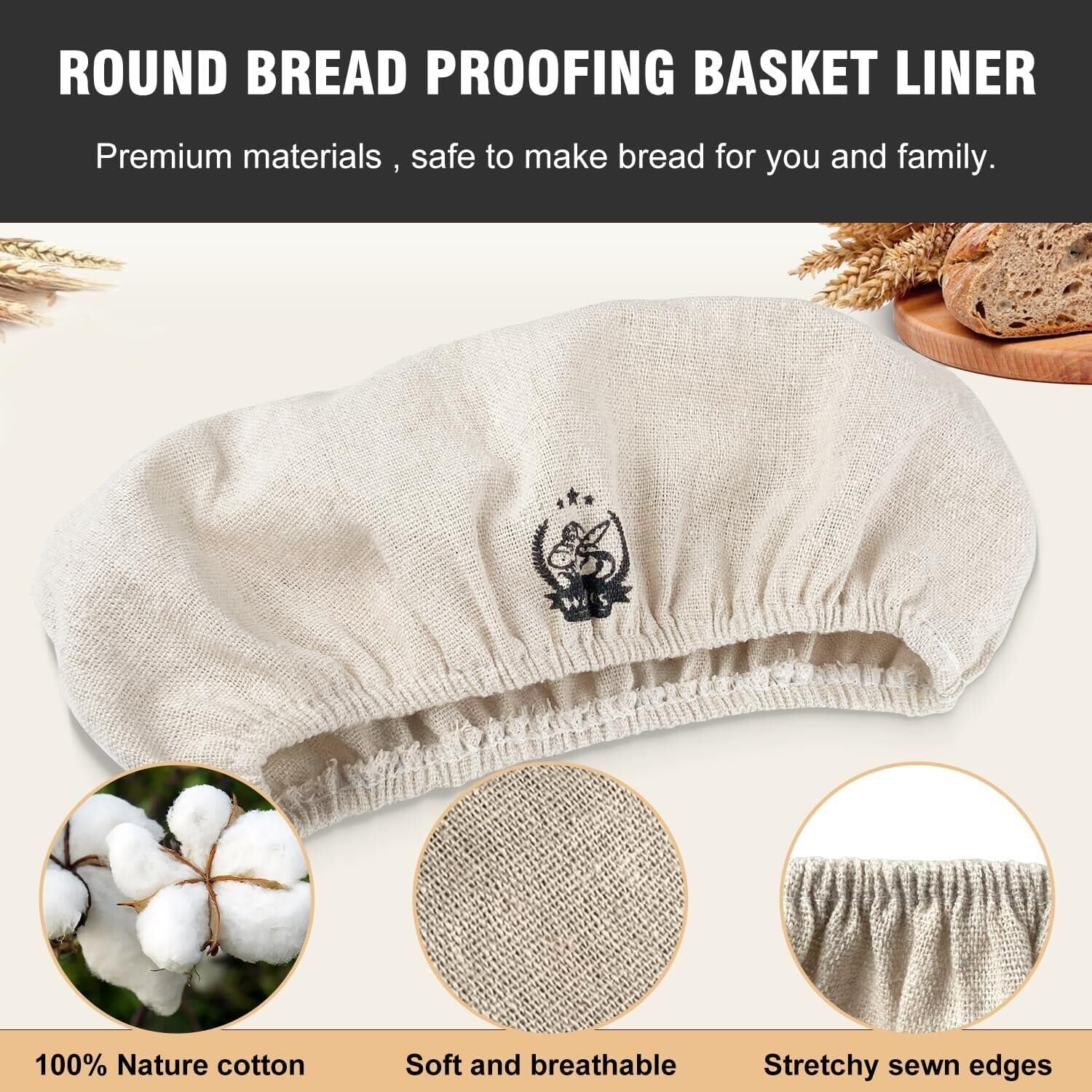 Walfos Banneton Proofing Basket Set(9 pcs)-100% Natural Rattan Sourdough Bread Basket,10" Round & 9" Orval Proofing Basket,Includes Professional Baking Tools,Great for Home and Professional Bakers