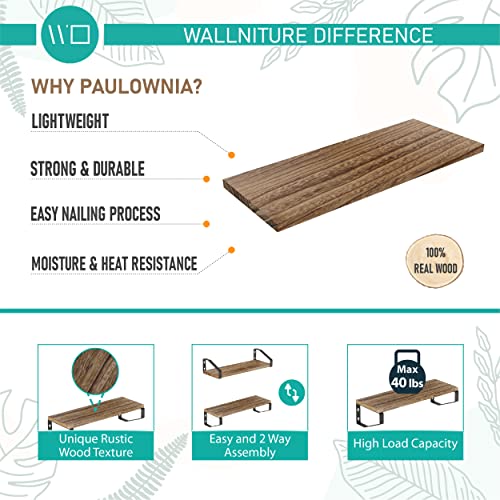 Wallniture Braga Floating Shelves for Wall Decor, Bookshelf Living Room Decor, Bathroom Organizer & Wall Shelves, Kitchen Organization, Burnt Finish Set of 4