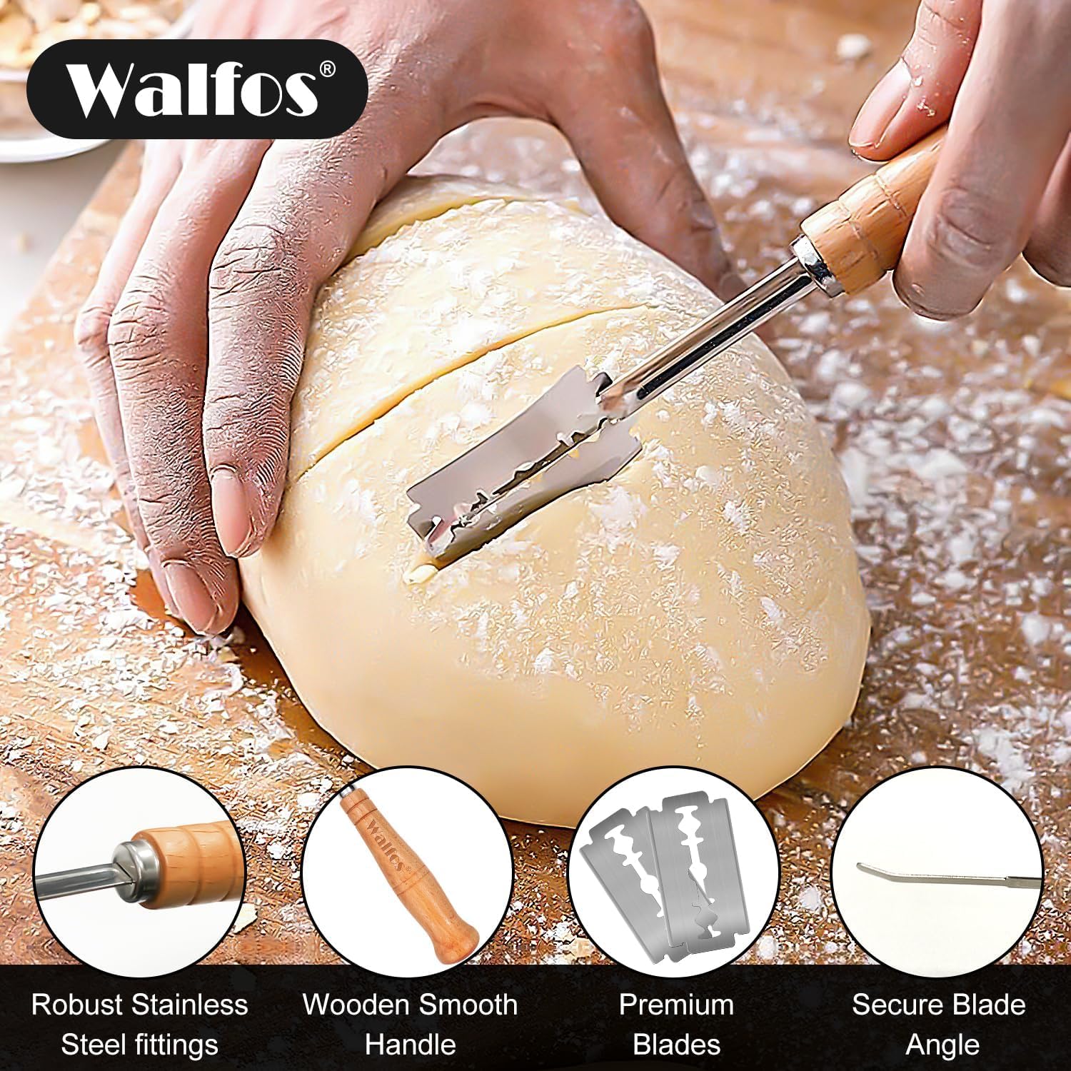 Walfos Banneton Proofing Basket Set(9 pcs)-100% Natural Rattan Sourdough Bread Basket,10" Round & 9" Orval Proofing Basket,Includes Professional Baking Tools,Great for Home and Professional Bakers
