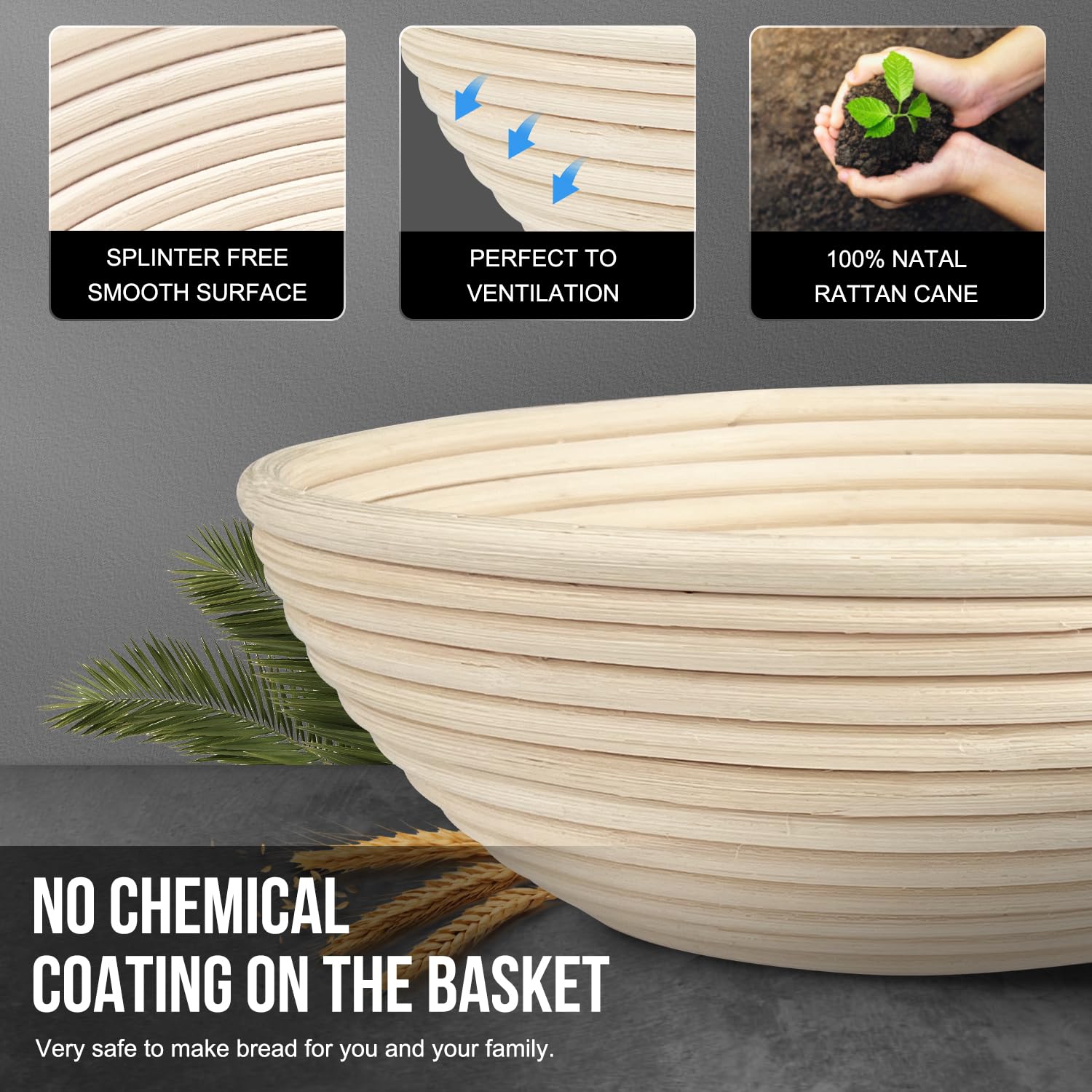 Walfos Banneton Proofing Basket Set(9 pcs)-100% Natural Rattan Sourdough Bread Basket,10" Round & 9" Orval Proofing Basket,Includes Professional Baking Tools,Great for Home and Professional Bakers