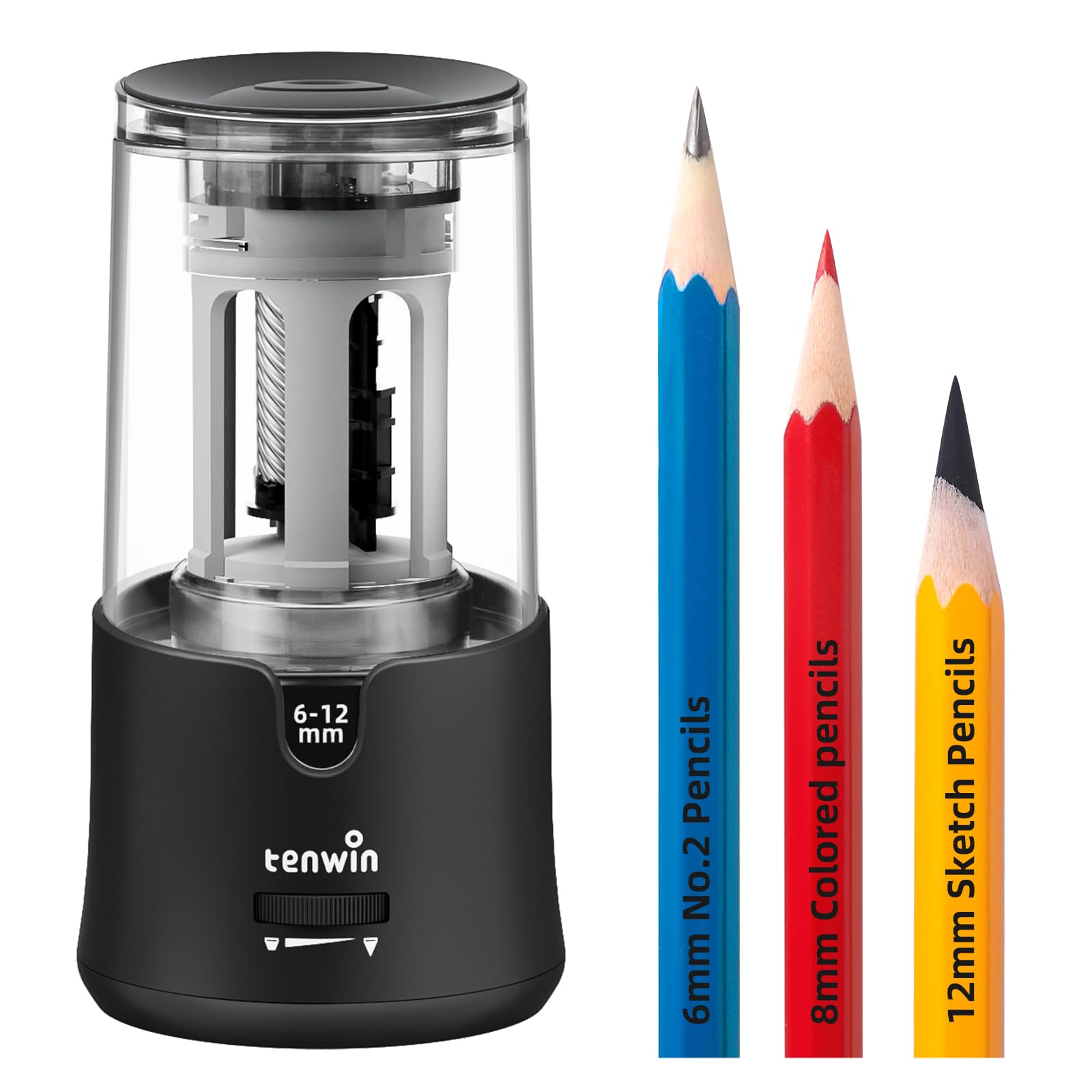 Electric Pencil Sharpener, Super Sharp Pencil Sharpener for Colored Pencils, Auto Stop, Fast Sharpen Pencil Sharpener Plug in for 6-12mm No.2/Colored/Sketch Pencils, Suit for School, Office (Black)