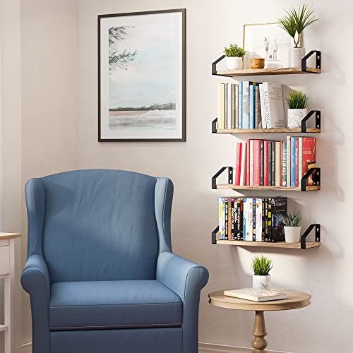 Wallniture Braga Floating Shelves for Wall Decor, Bookshelf Living Room Decor, Bathroom Organizer & Wall Shelves, Kitchen Organization, Burnt Finish Set of 4