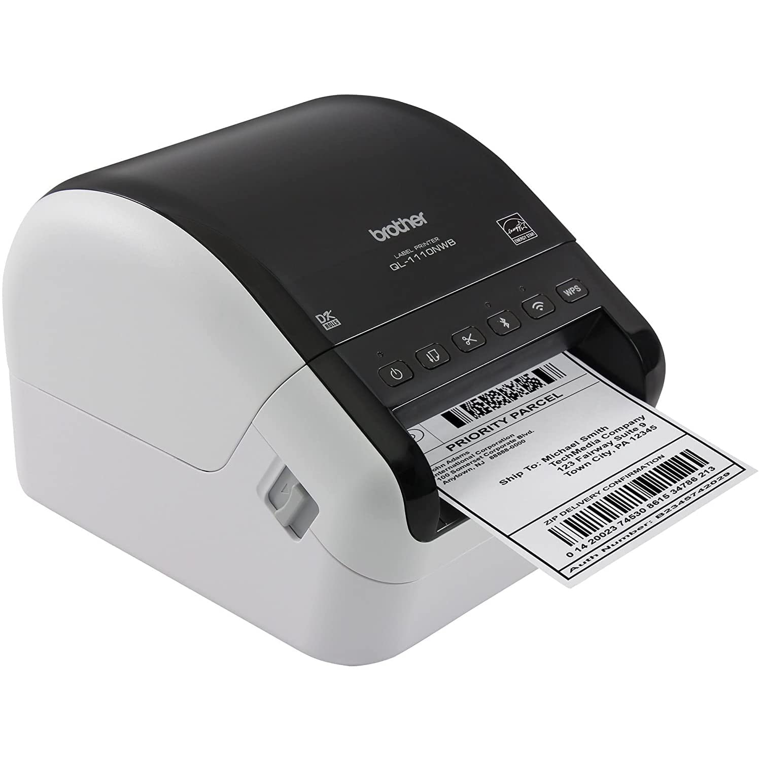 Brother QL-1110NWB Wide Format, Professional Label Printer with USB, Ethernet, and Bluetooth Connectivity, 4" Wide, 300 x 300 dpi, 69 Labels Per Minute Monochrome Postage and Barcode Printer