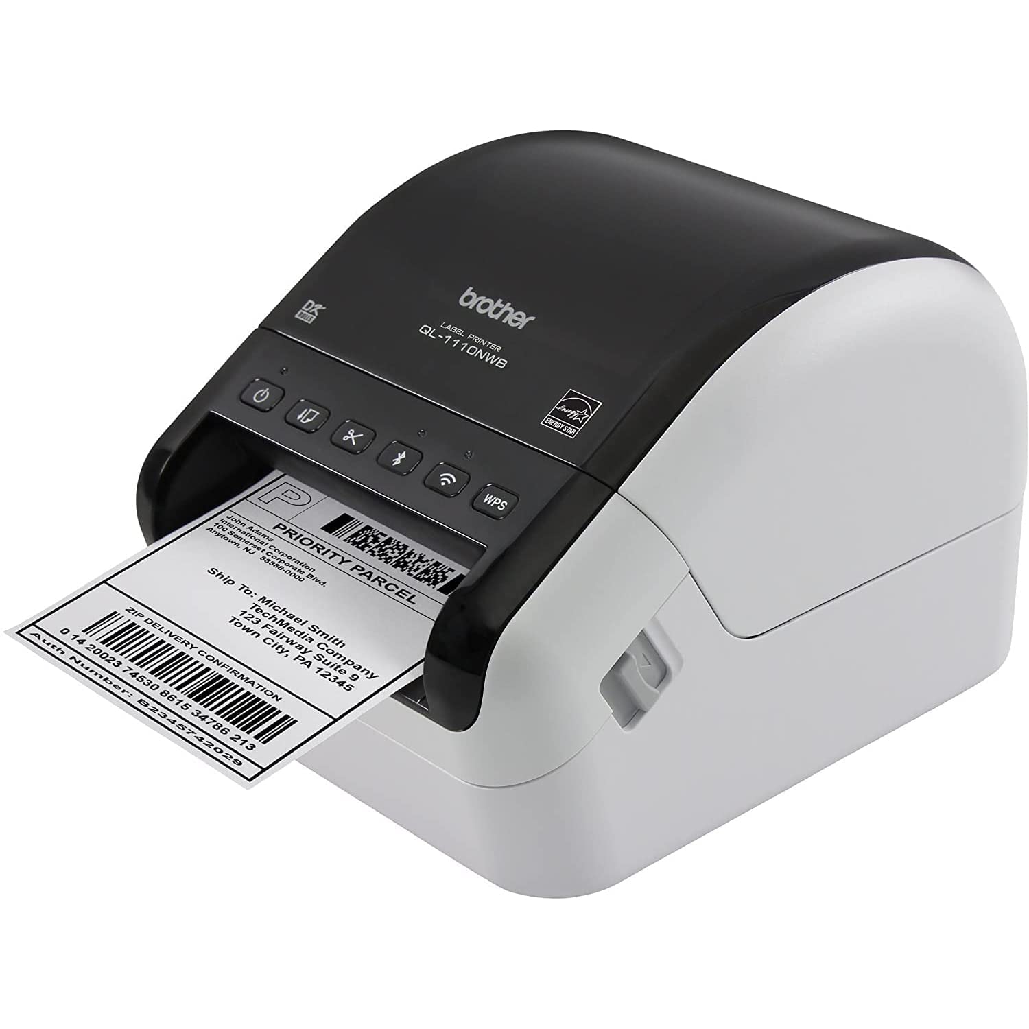Brother QL-1110NWB Wide Format, Professional Label Printer with USB, Ethernet, and Bluetooth Connectivity, 4" Wide, 300 x 300 dpi, 69 Labels Per Minute Monochrome Postage and Barcode Printer