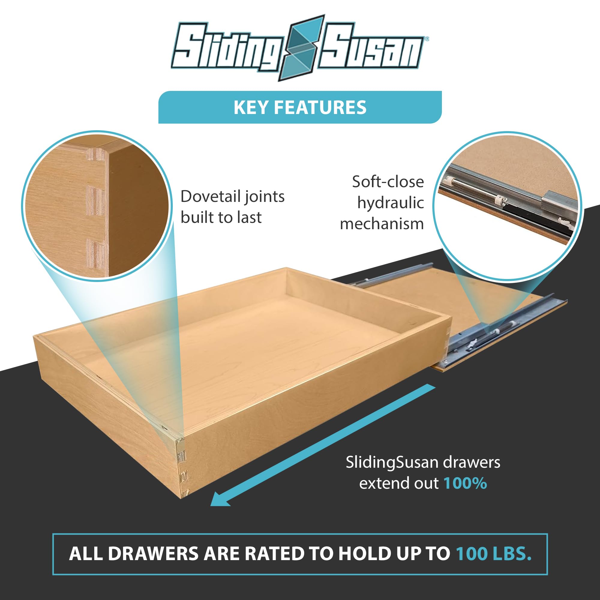 SlidingSusan Pull Out Cabinet Organizer - Fully Assembled Pull Out Drawers For Kitchen Cabinets - Dovetail and Soft Close Cabinet Pull Out Shelves - Fast and Easy D.I.Y. Installation - 12" W x 21" D