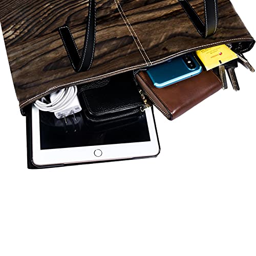 Sunflowers Wood Print Handbags for Women Large Purses Leather Tote Bag School Shoulder Bag