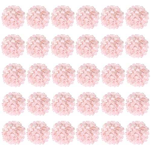 JPSOR 30pcs Hydrangea Artificial Flowers, Silk Flower Heads with Stems, Fake Flowers for Wedding Arch Centerpiece Home Decoration (Pink)