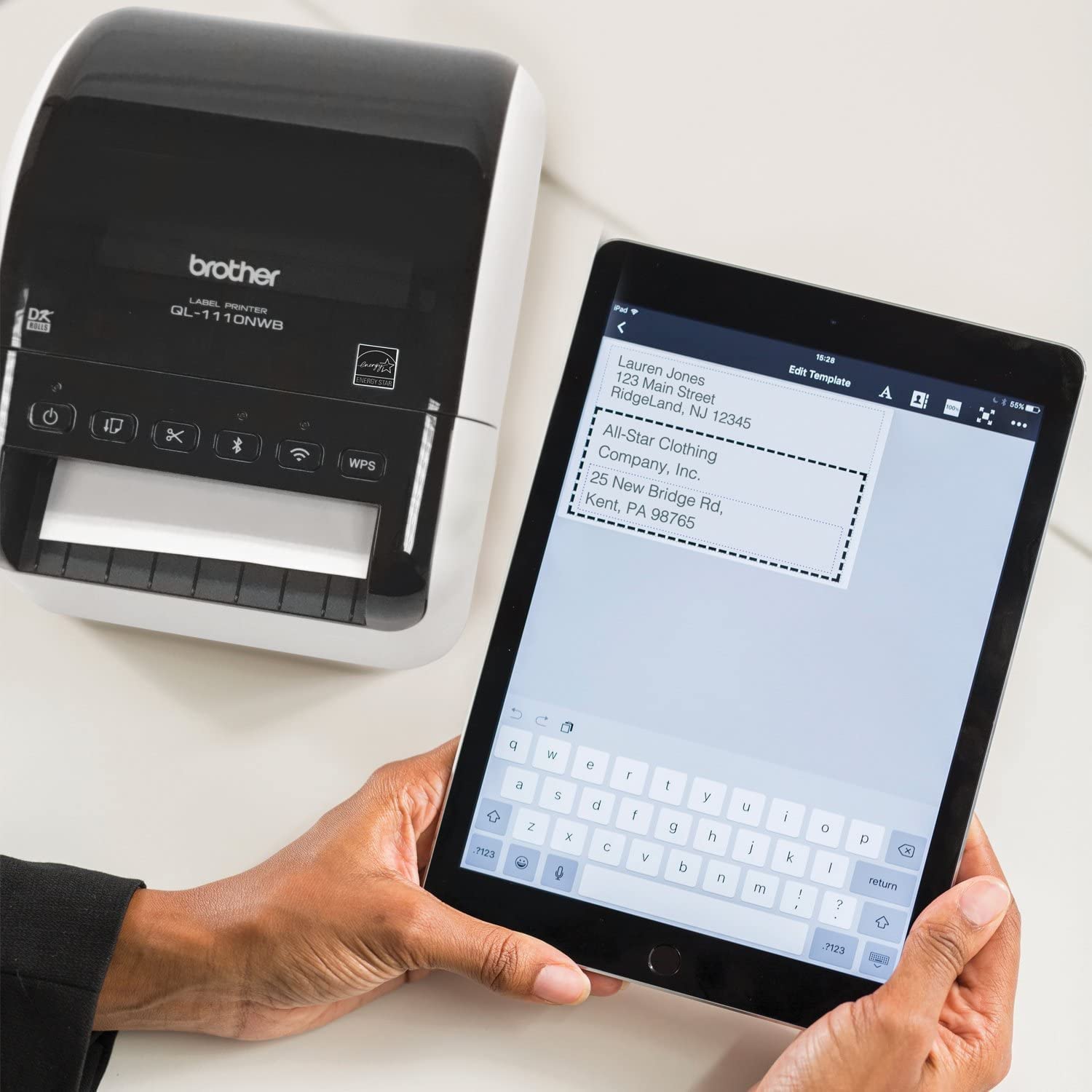 Brother QL-1110NWB Wide Format, Professional Label Printer with USB, Ethernet, and Bluetooth Connectivity, 4" Wide, 300 x 300 dpi, 69 Labels Per Minute Monochrome Postage and Barcode Printer